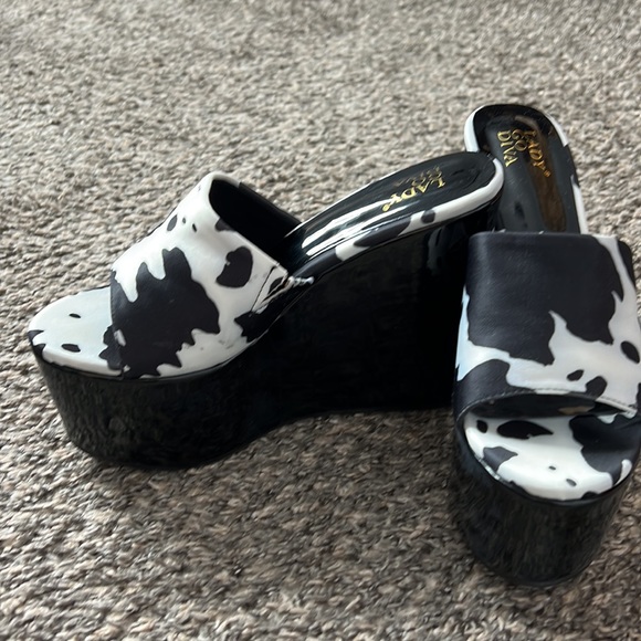 Shoes | Cow Print Platform Slide Sandal | Poshmark